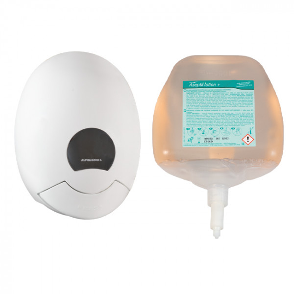 Distributeur Alphamouss L + lotion antiseptique virucide Aseptil+ pour ...